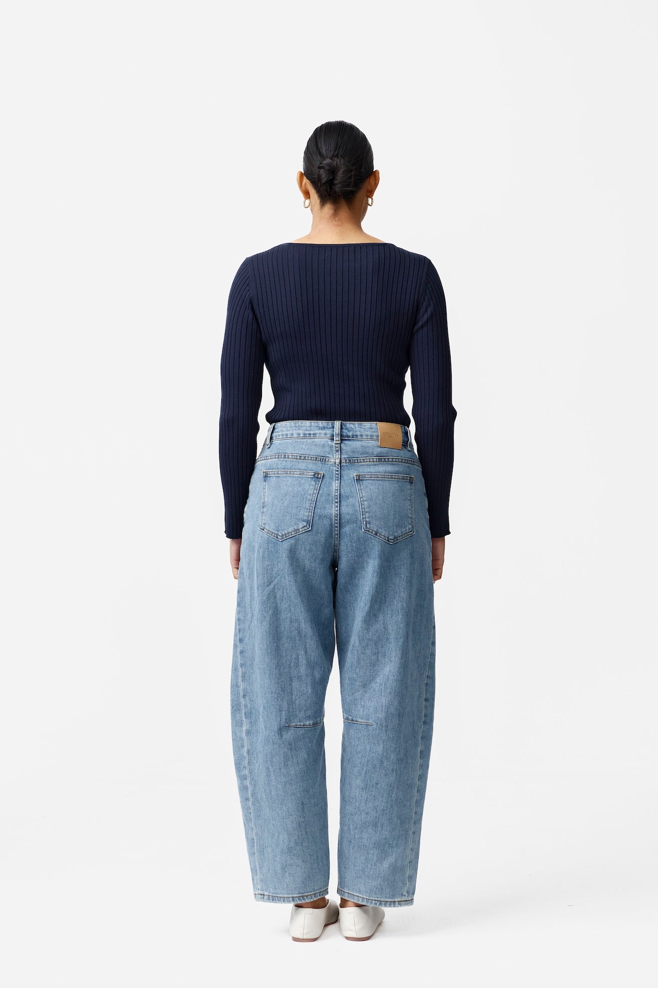 Long Sleeve Boat Neck Knit Top - Navy – Serafina